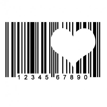 Stickers Code Barre Coeur Couleur Noir Taille 10 cm Finition Brillant